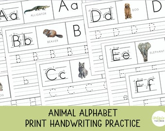 Animal Alphabet Print Handwriting Practice Pages A-Z - Etsy