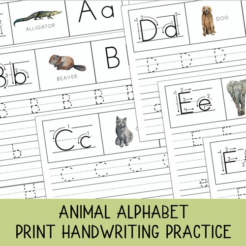 Animal Alphabet Print Handwriting Practice Pages A-Z - Etsy