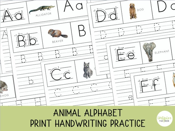 Animal Alphabet Print Handwriting Practice Pages A-Z - Etsy