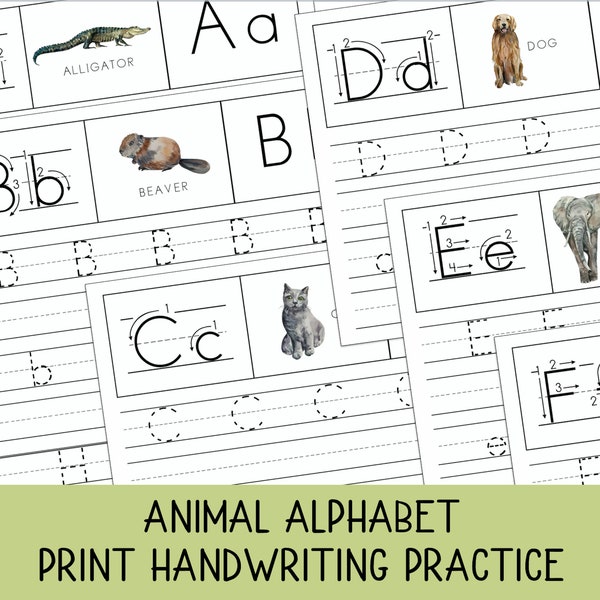 Animal Alphabet Handwriting Practice Printable - Etsy