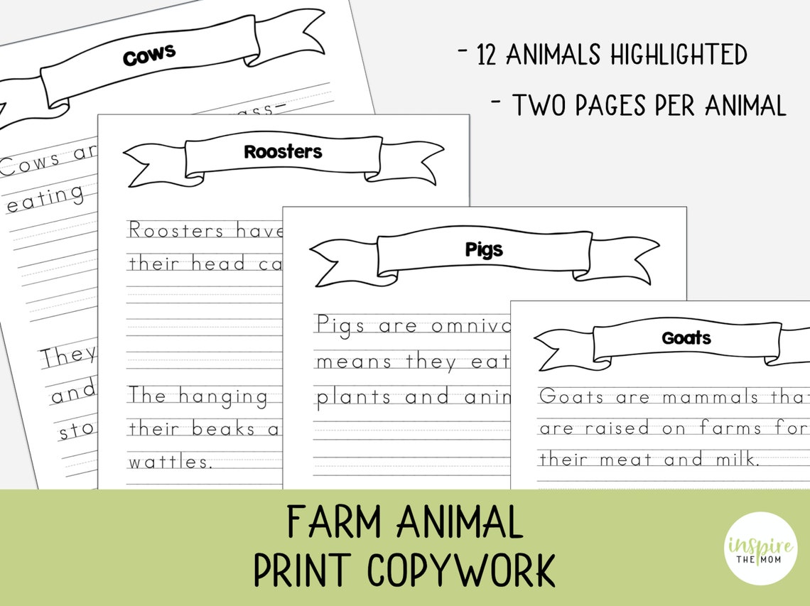 Farm Animals Print Copywork Farm Animal Facts Print - Etsy