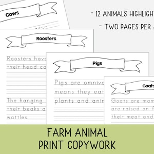 Farm Animals Print Copywork, Farm Animal Facts, Print Handwriting ...