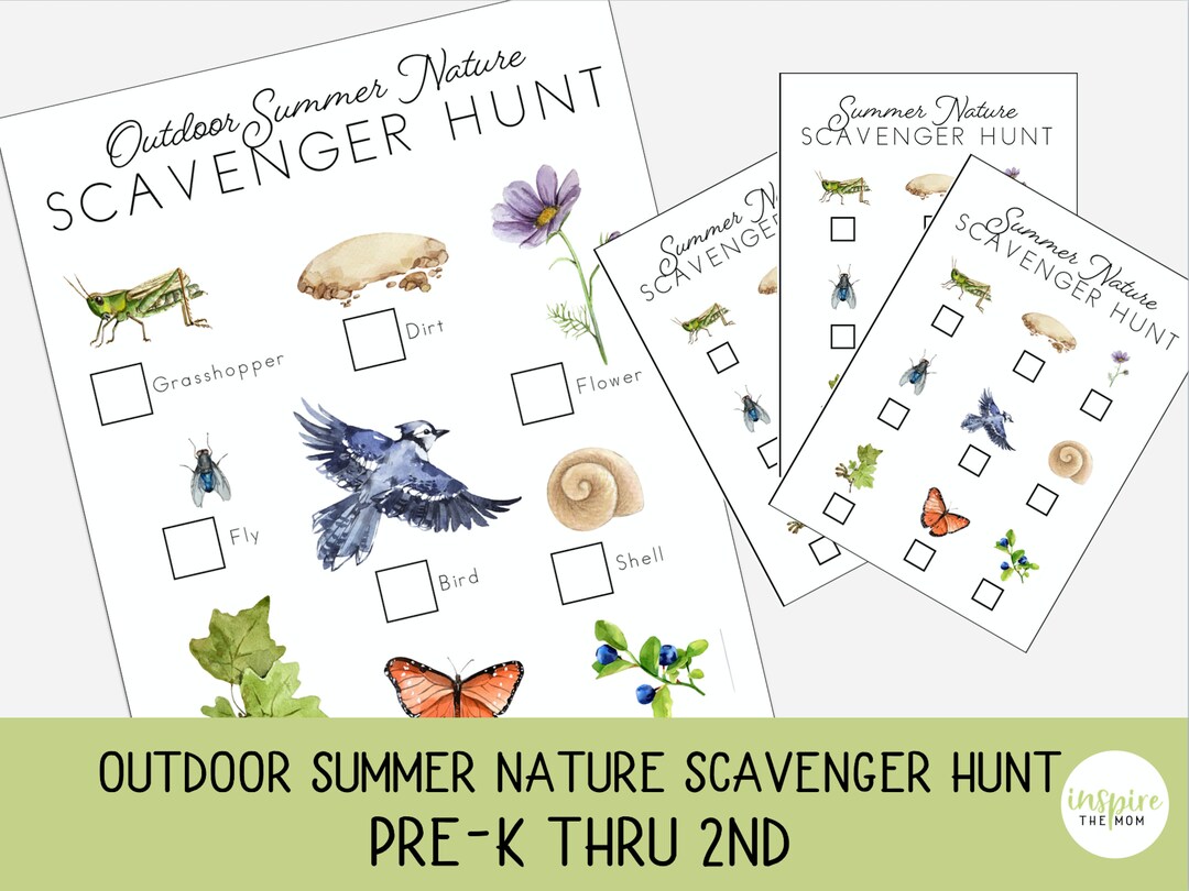 Summer Nature Scavenger Hunt, for Prek-2nd Grade, Nature Study, Outdoor ...