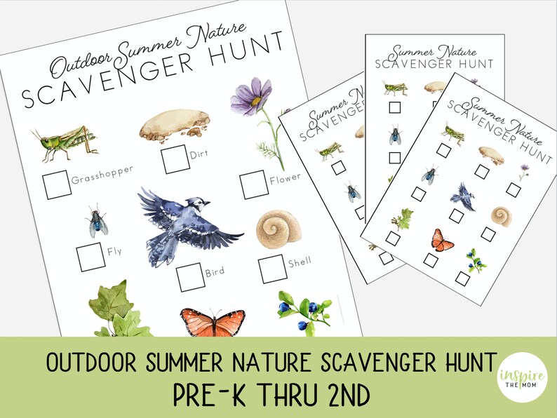 Summer Nature Scavenger Hunt, for Prek-2nd Grade, Nature Study, Outdoor ...