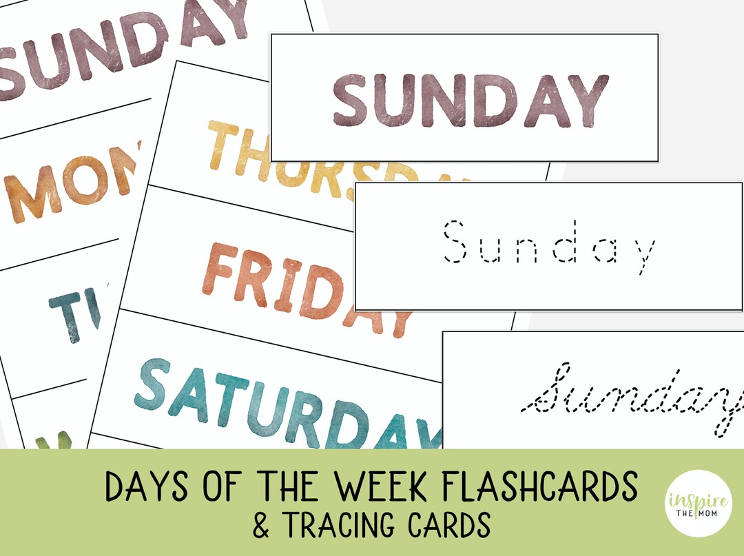 Days of the Week Flashcards and Tracing Cards, Calendar Activity ...