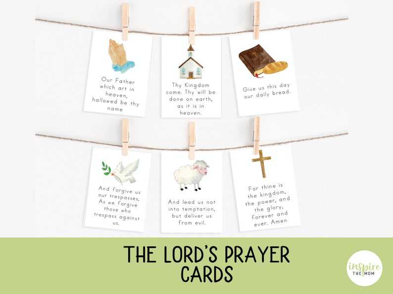 The Lord's Prayer Cards, the Lord's Prayer Printable, Kids Prayer Cards ...