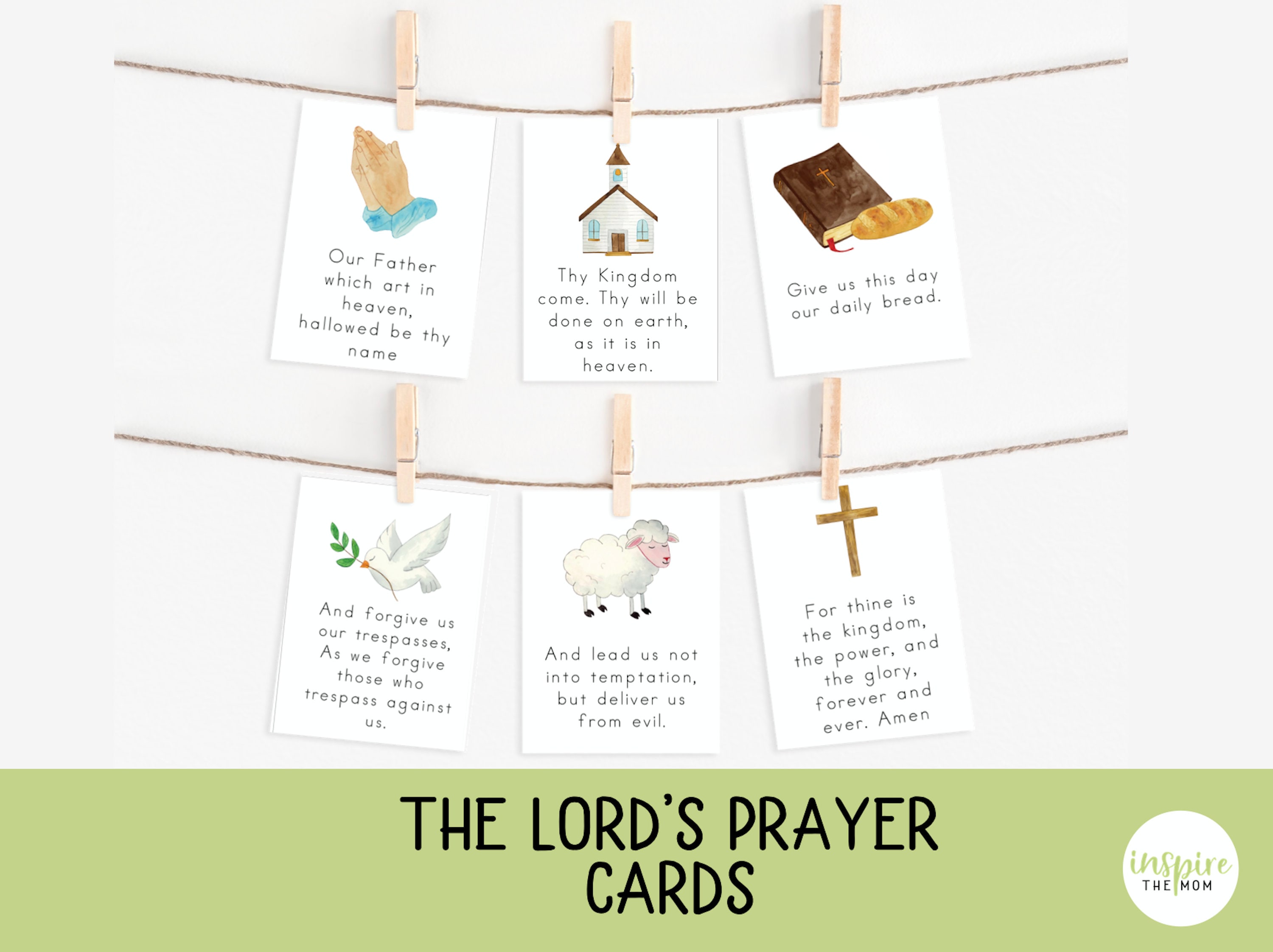 The Lord's Prayer Cards, the Lord's Prayer Printable, Kids Prayer Cards ...