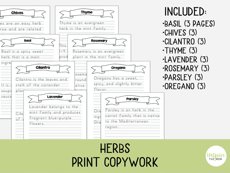 Herbs, Print Copywork, Herb Facts, Print Handwriting Practice ...