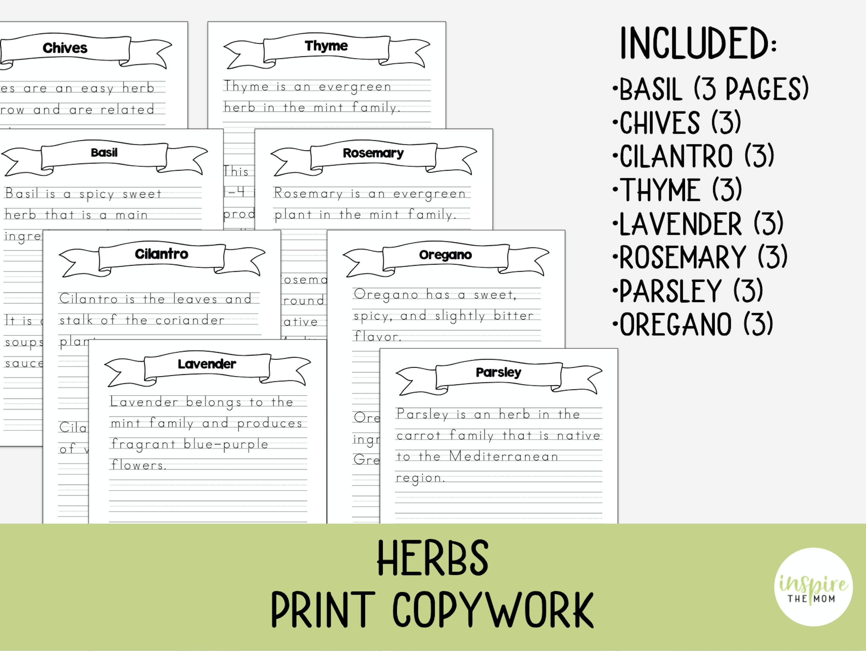 Herbs, Print Copywork, Herb Facts, Print Handwriting Practice ...
