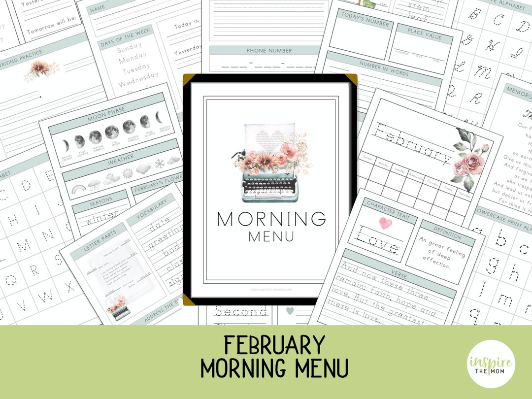 Morning Menu Pages for February, Homeschool Printable, Morning Time ...