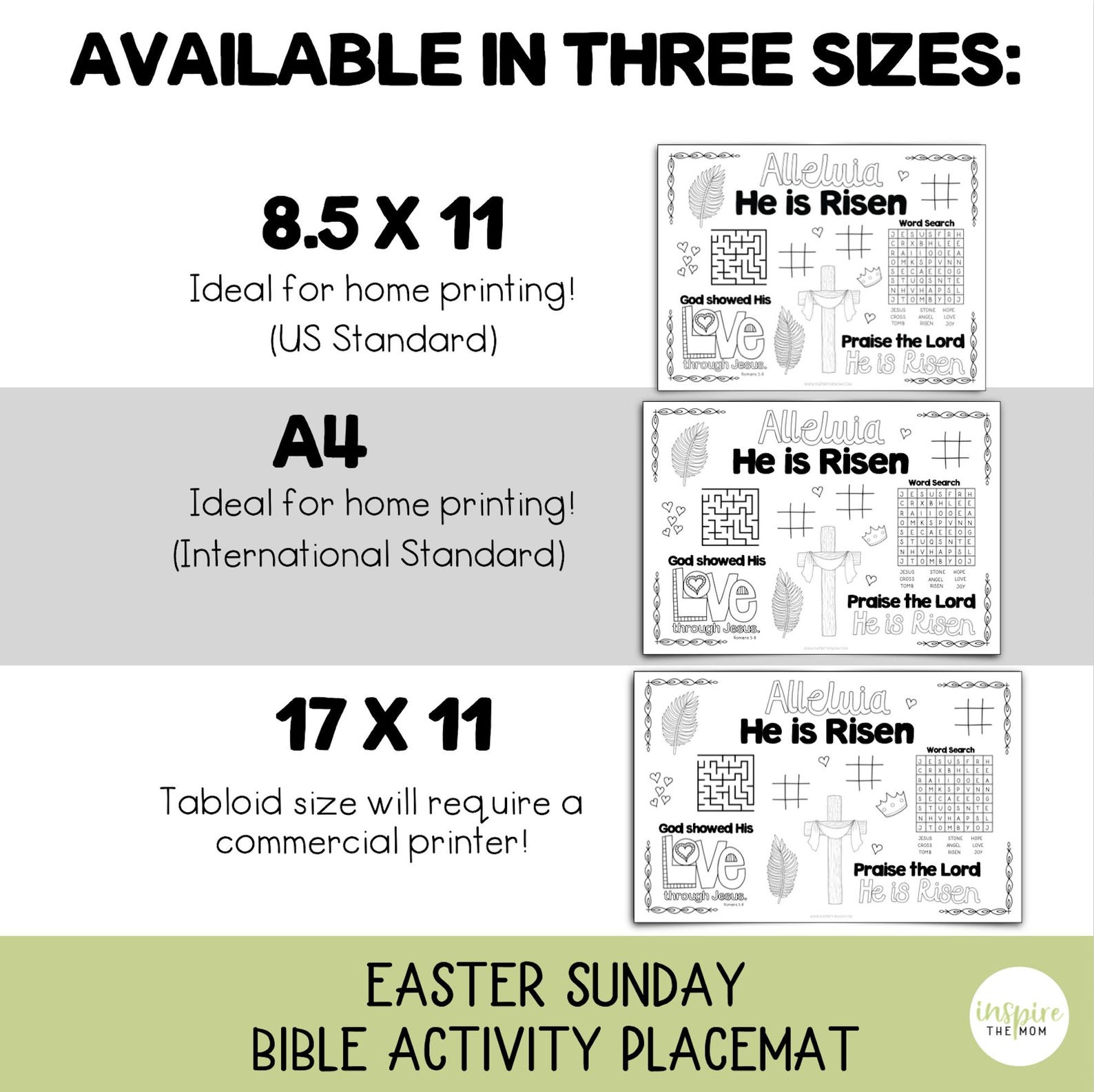 Easter Sunday Bible Activity Placemat for Kids | Sunday School Craft ...
