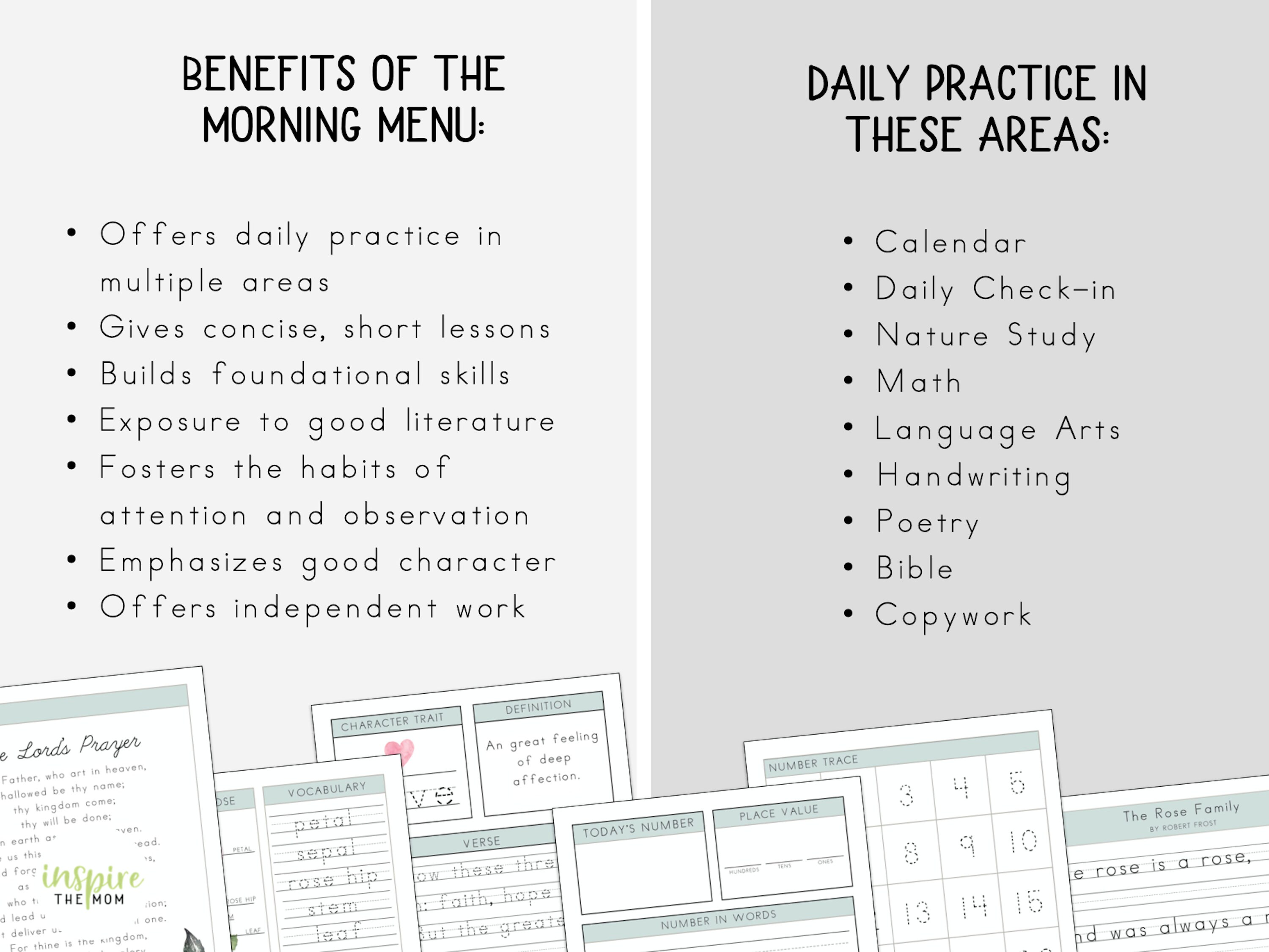 Morning Menu Pages for February, Homeschool Printable, Morning Time ...