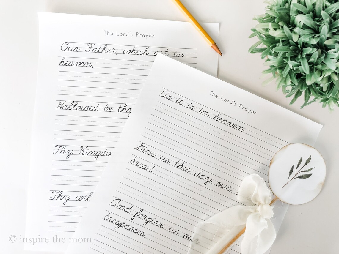 The Lord's Prayer Cursive Copywork, Homeschool Printable, Cursive ...