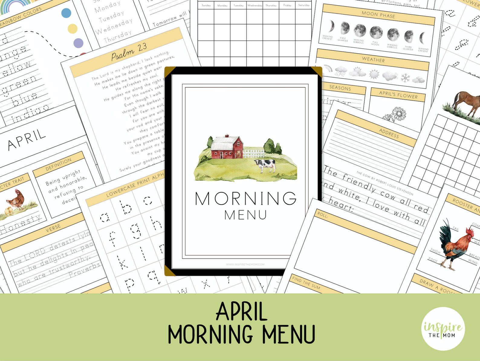 Morning Menu Pages for April, Homeschool Printable, Morning Time ...