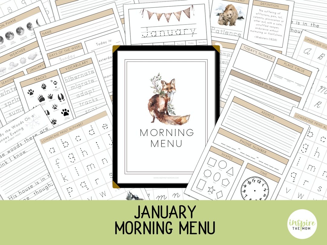 Morning Menu Pages for January, Homeschool Printable, Morning Time ...