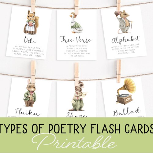 Types of Poetry Flash Cards Homeschool Printable Poetry - Etsy