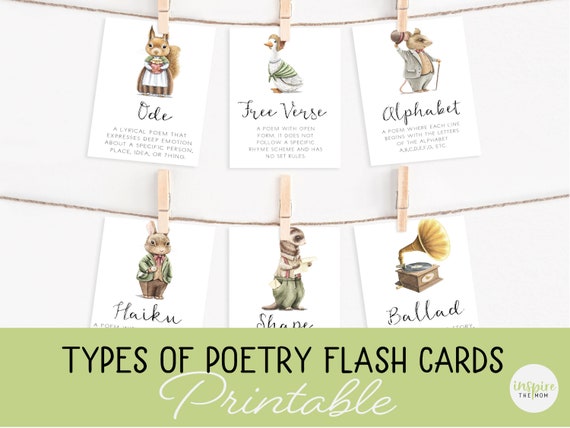 Types of Poetry Flash Cards Homeschool Printable Poetry - Etsy