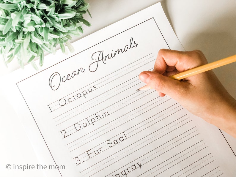 Ocean Animals Print Copywork, Ocean Animal Facts, Print Handwriting ...