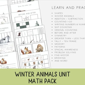 Winter Animals Unit: Math Pack, Winter Math, Homeschool Printable, Prek ...