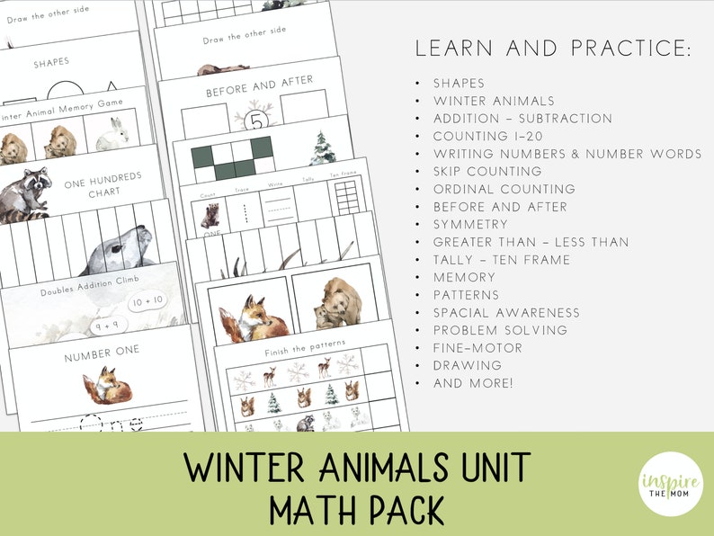 Winter Animals Unit: Math Pack Winter Math Homeschool | Etsy