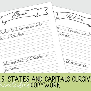 U.S. States and Capitals Cursive Copywork, Homeschool Printable ...