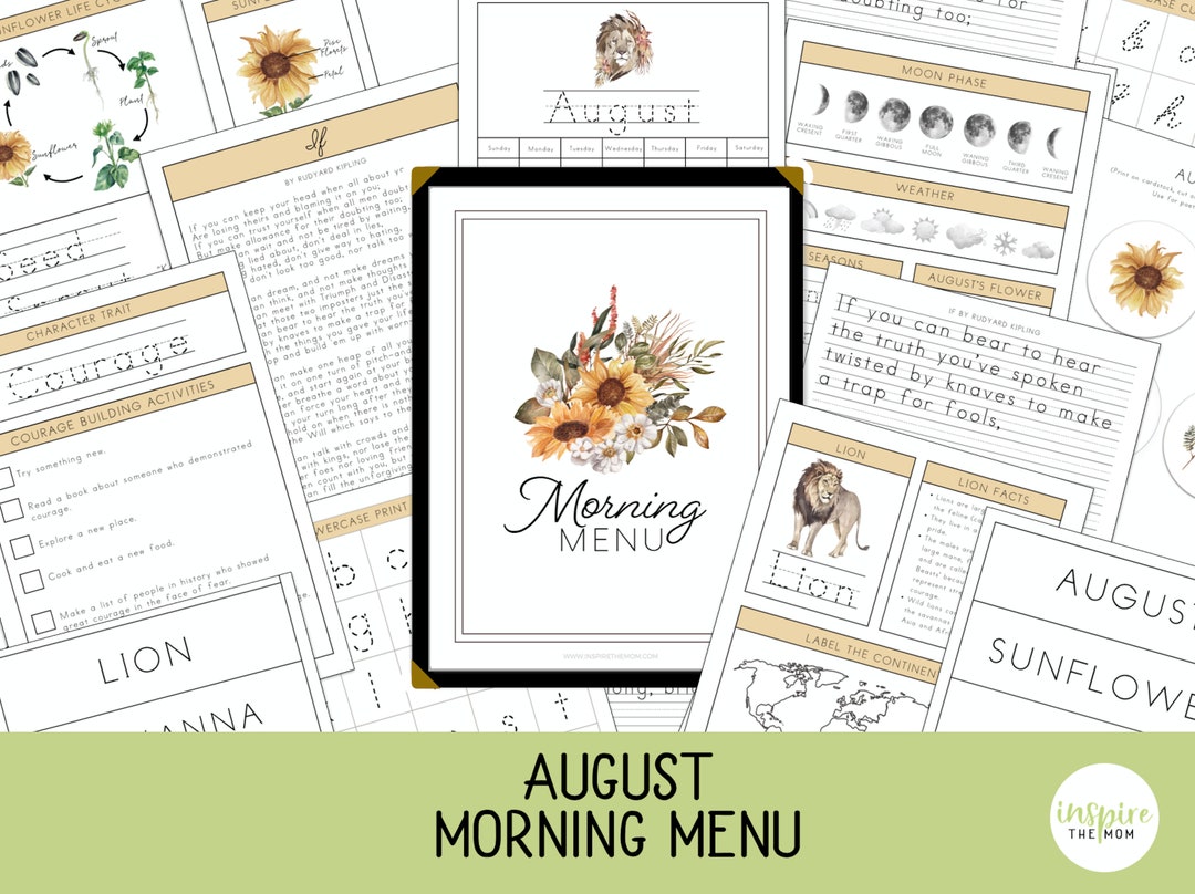 Morning Menu Pages for August | Morning Time Basket | Charlotte Mason ...