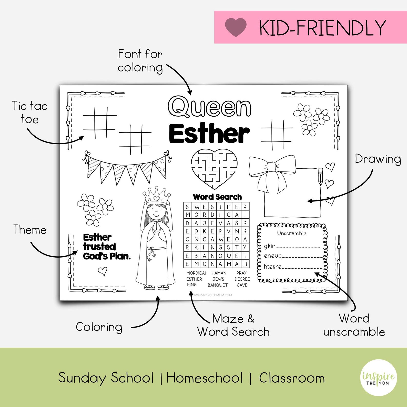 Queen Esther Bible Activity Placemat | Sunday School, Kids Church ...