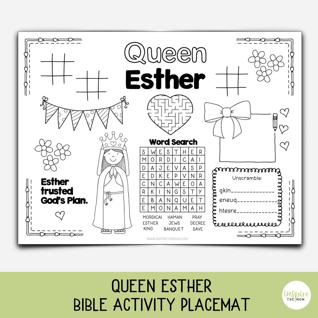 Queen Esther Bible Activity Placemat | Sunday School, Kids Church ...