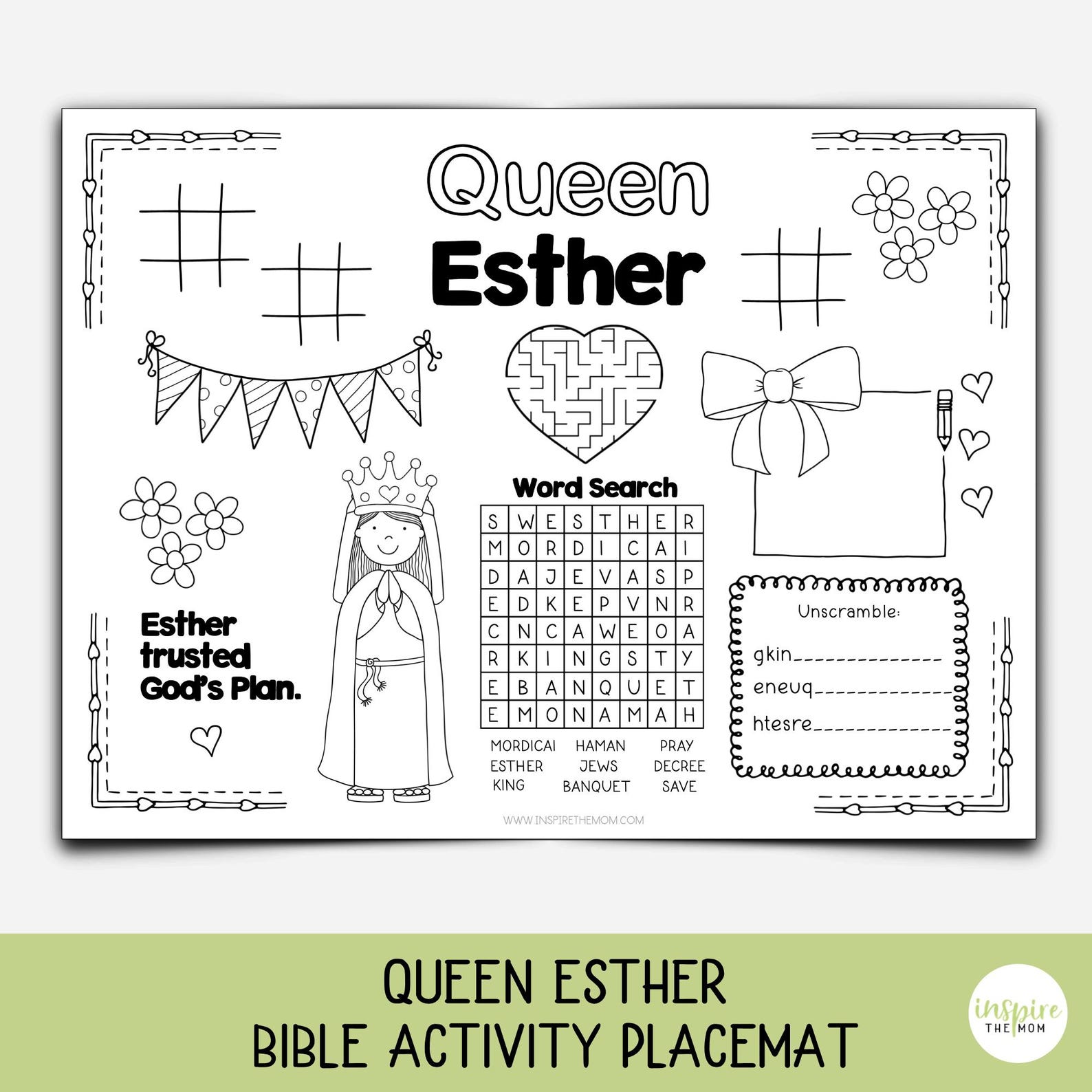 Queen Esther Bible Activity Placemat | Sunday School, Kids Church ...