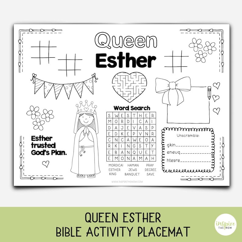 Queen Esther Bible Activity Placemat | Sunday School, Kids Church ...