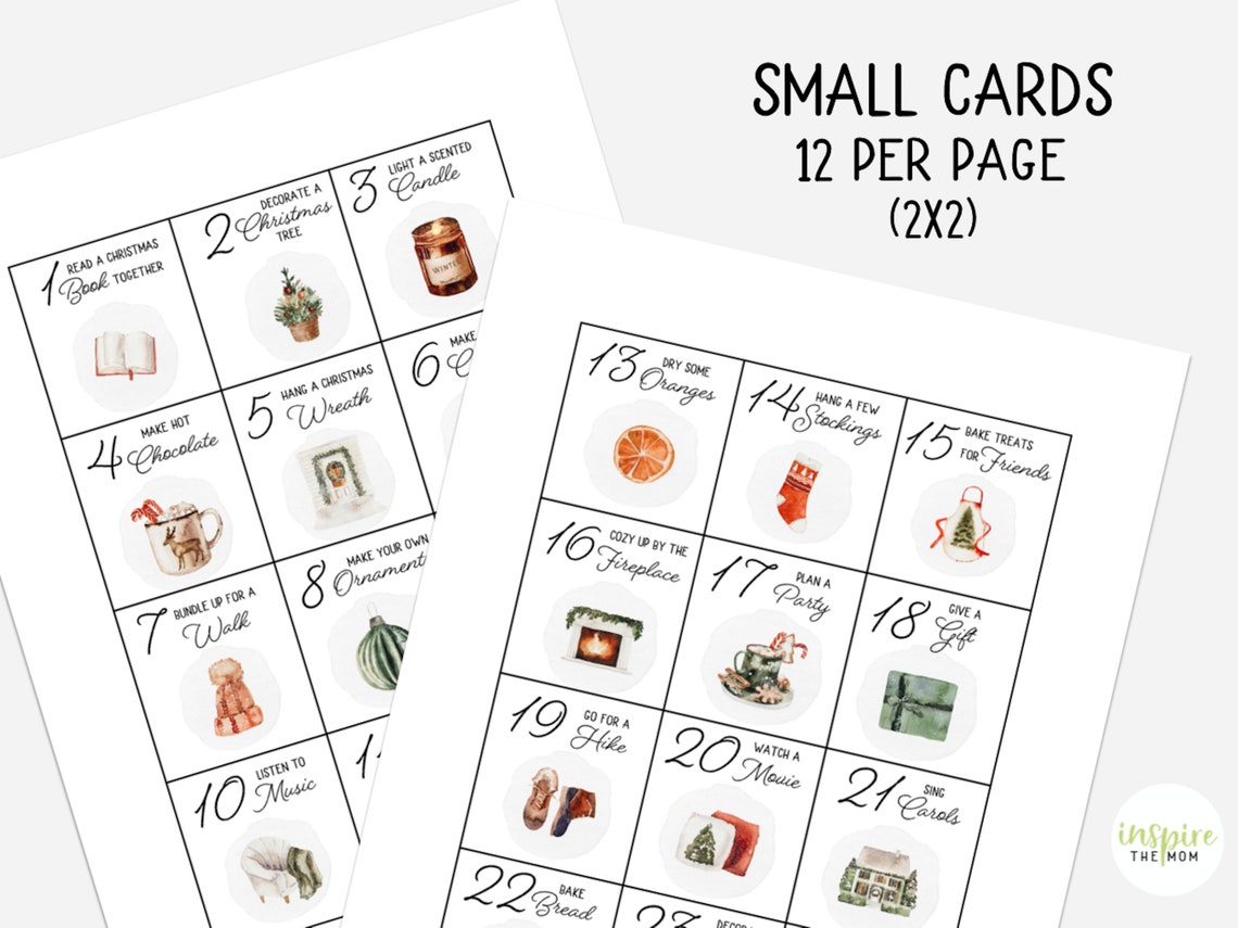 Christmas Advent Calendar Activity Cards, Daily December Activities ...