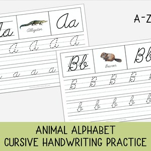 Animal Alphabet, CURSIVE Handwriting, Practice Pages, A-Z, Homeschool ...
