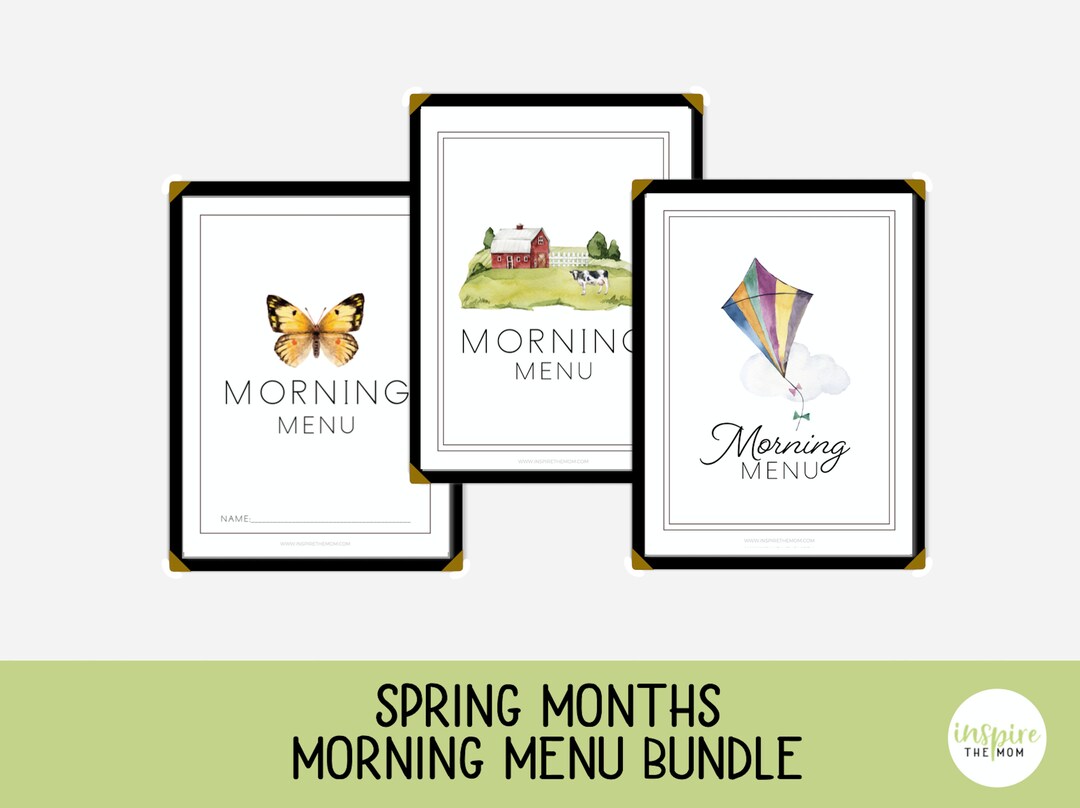 Spring Morning Menu Bundle, March, April, May, Homeschool Printable ...