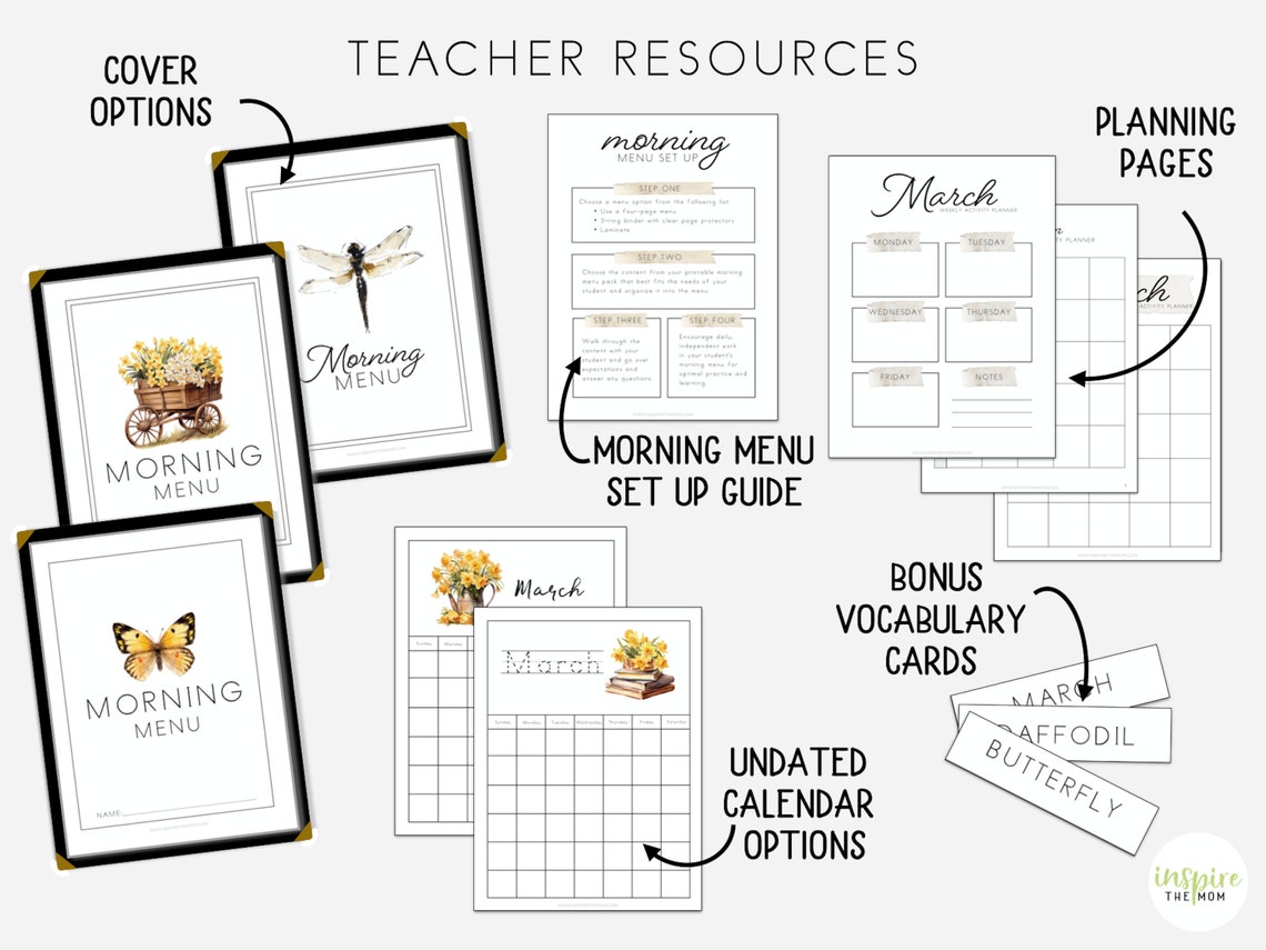 Morning Menu Pages for March, Homeschool Printable, Morning Time ...
