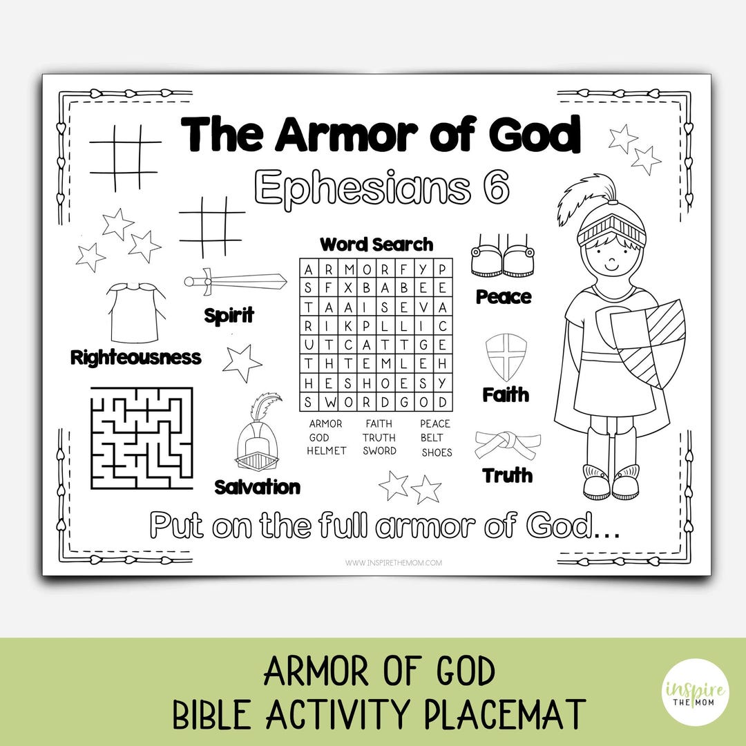 Armor of God Bible Activity Placemat | Ephesians 6 Kids Craft (digital ...