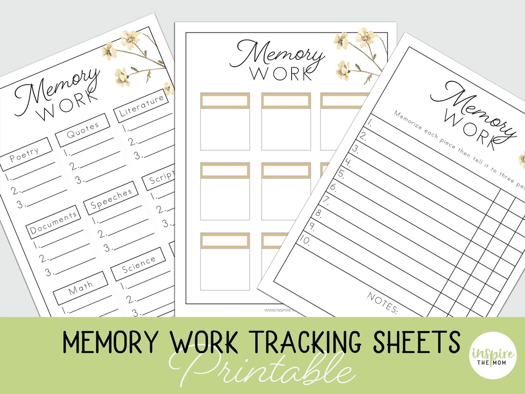 Homeschool Memory Work Lists, Memorization Record Tracking Sheets ...