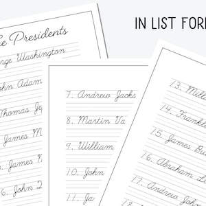 U.S. Presidents Cursive Copywork, Homeschool Printable, Classical and ...