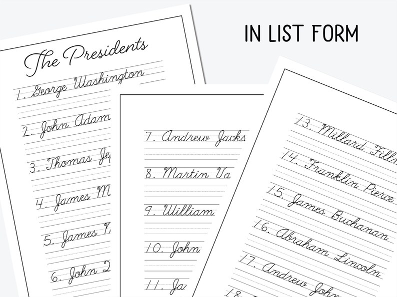 U.S. Presidents Cursive Copywork Homeschool Printable - Etsy