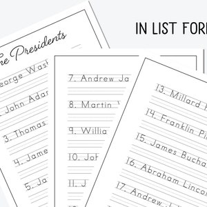 U.S. Presidents Print Copywork, Homeschool Printable, Classical and ...
