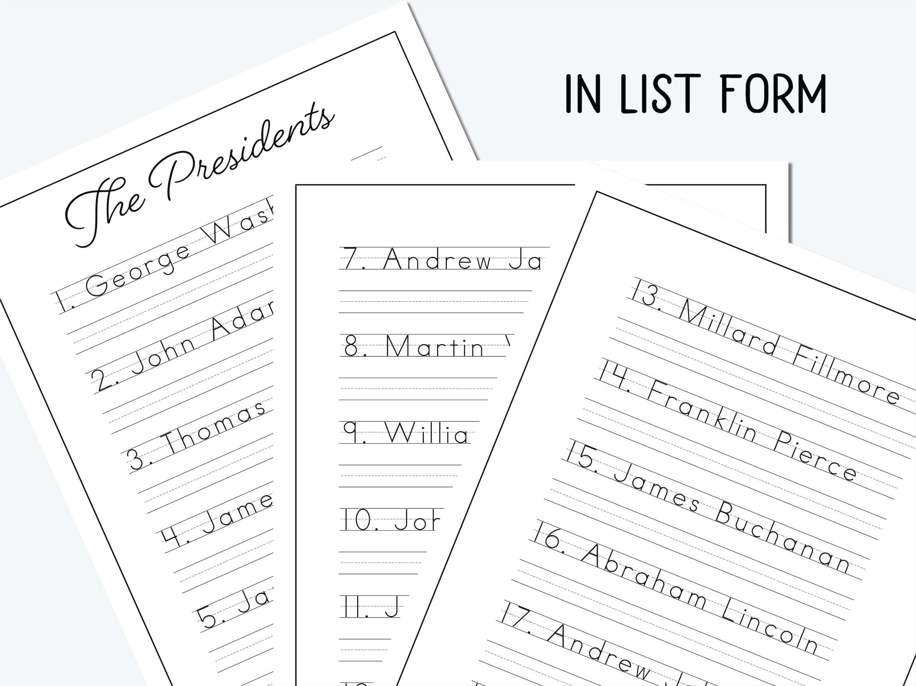 U.S. Presidents Print Copywork Homeschool Printable - Etsy