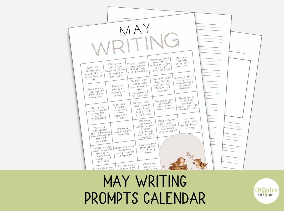 May Writing Prompts Calendar for Kids | Spring Writing Practice ...