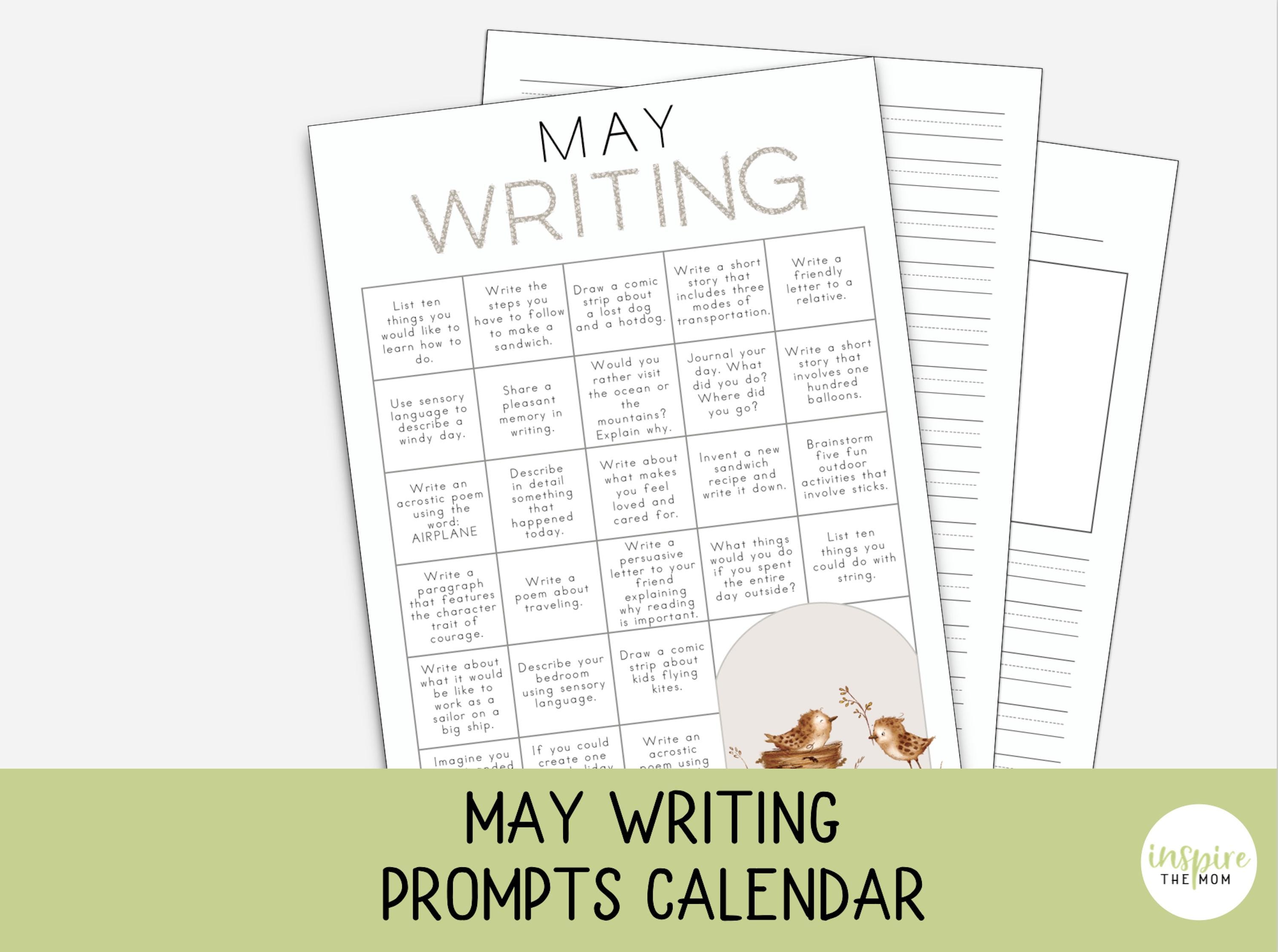 May Writing Prompts Calendar for Kids | Spring Writing Practice ...