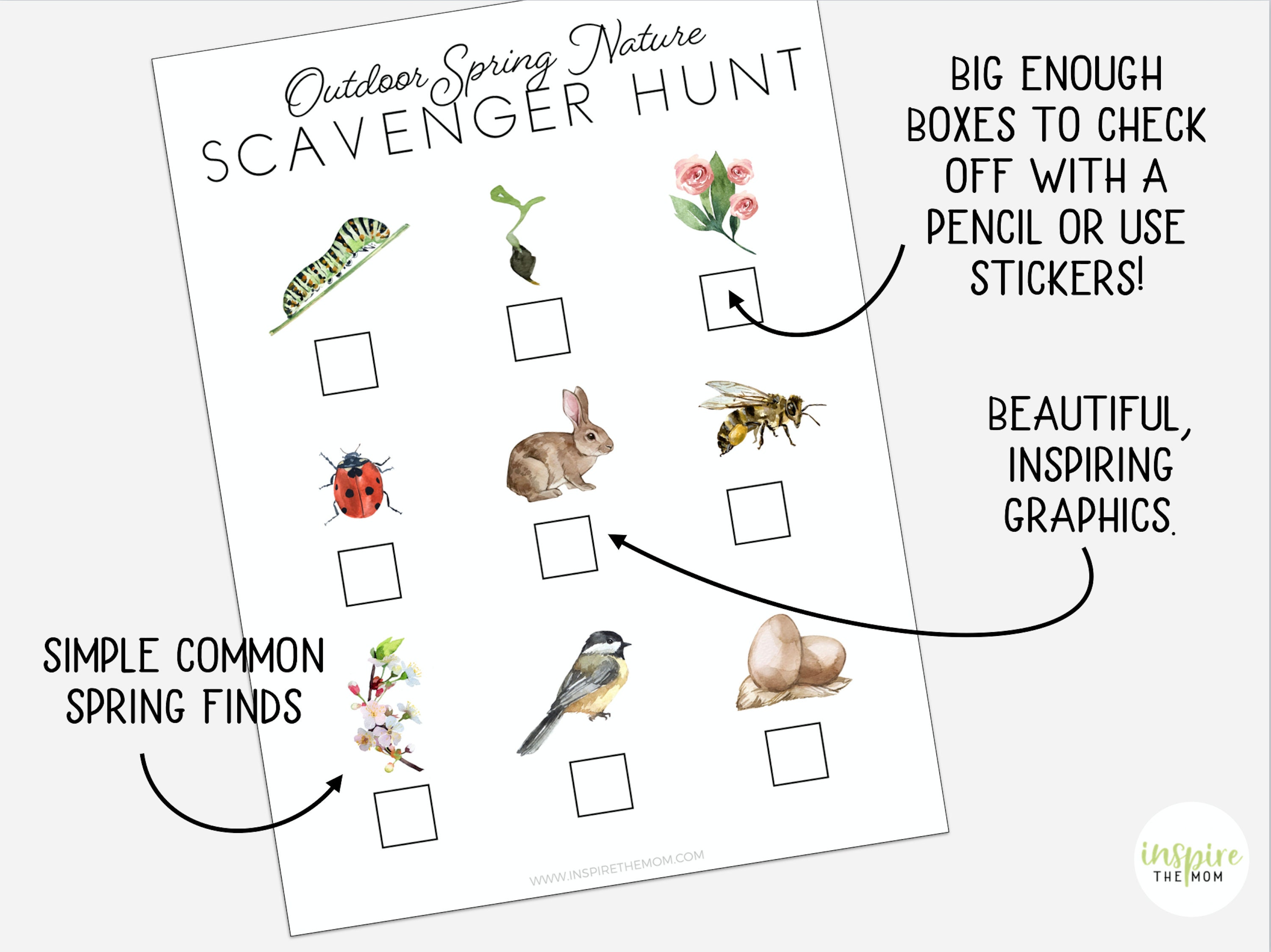 Spring Nature Scavenger Hunt, for Prek-2nd Grade, Nature Study, Outdoor ...