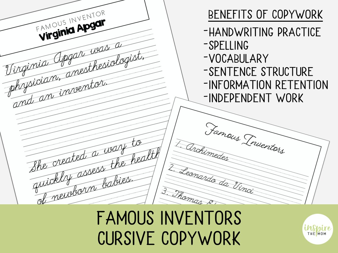 Famous Inventors, Cursive Copywork, Inventor Facts, Cursive Handwriting ...