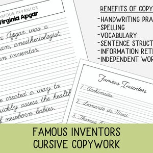 Famous Inventors, Cursive Copywork, Inventor Facts, Cursive Handwriting ...