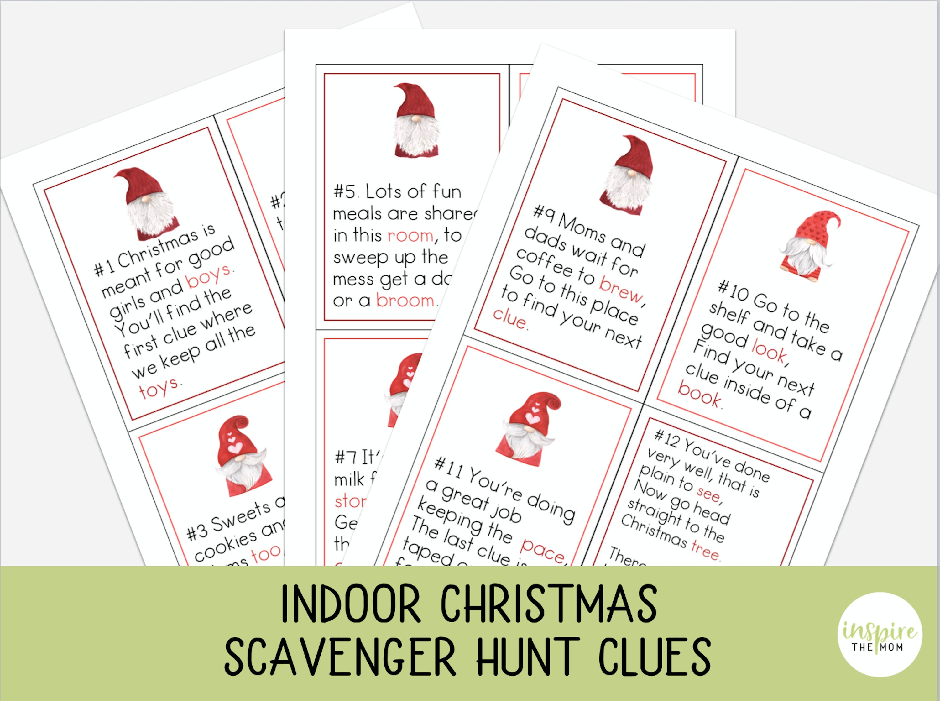 Indoor Christmas Scavenger Hunt Clues, 12 Cards, 12 Locations ...