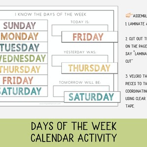 Days of the Week Calendar Activity, Ordering, Sequencing, Circle Time ...