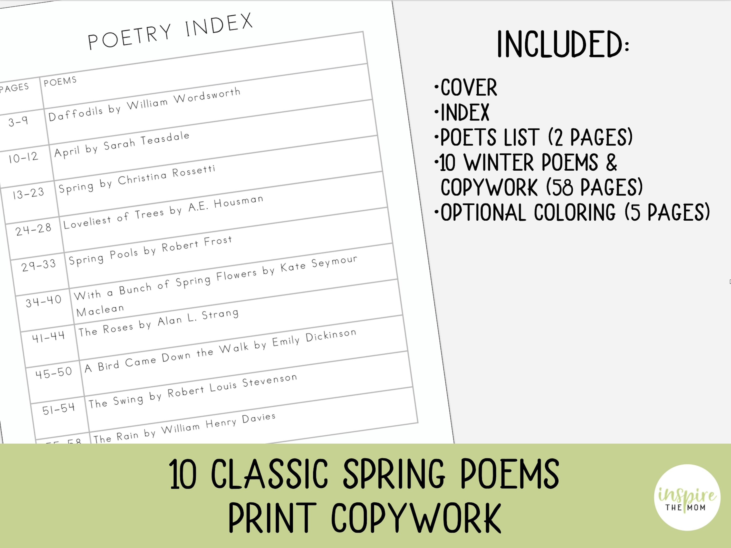 Spring Poems Print Copywork, PRINT Handwriting Practice, Spring Poetry ...