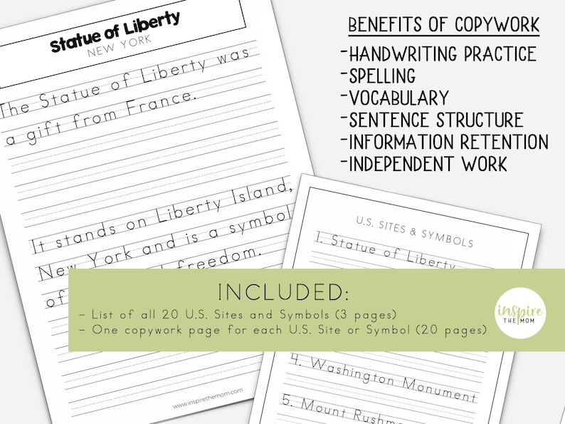 U.S. Sites & Symbols Print Copywork for Kids | Patriotic Handwriting ...