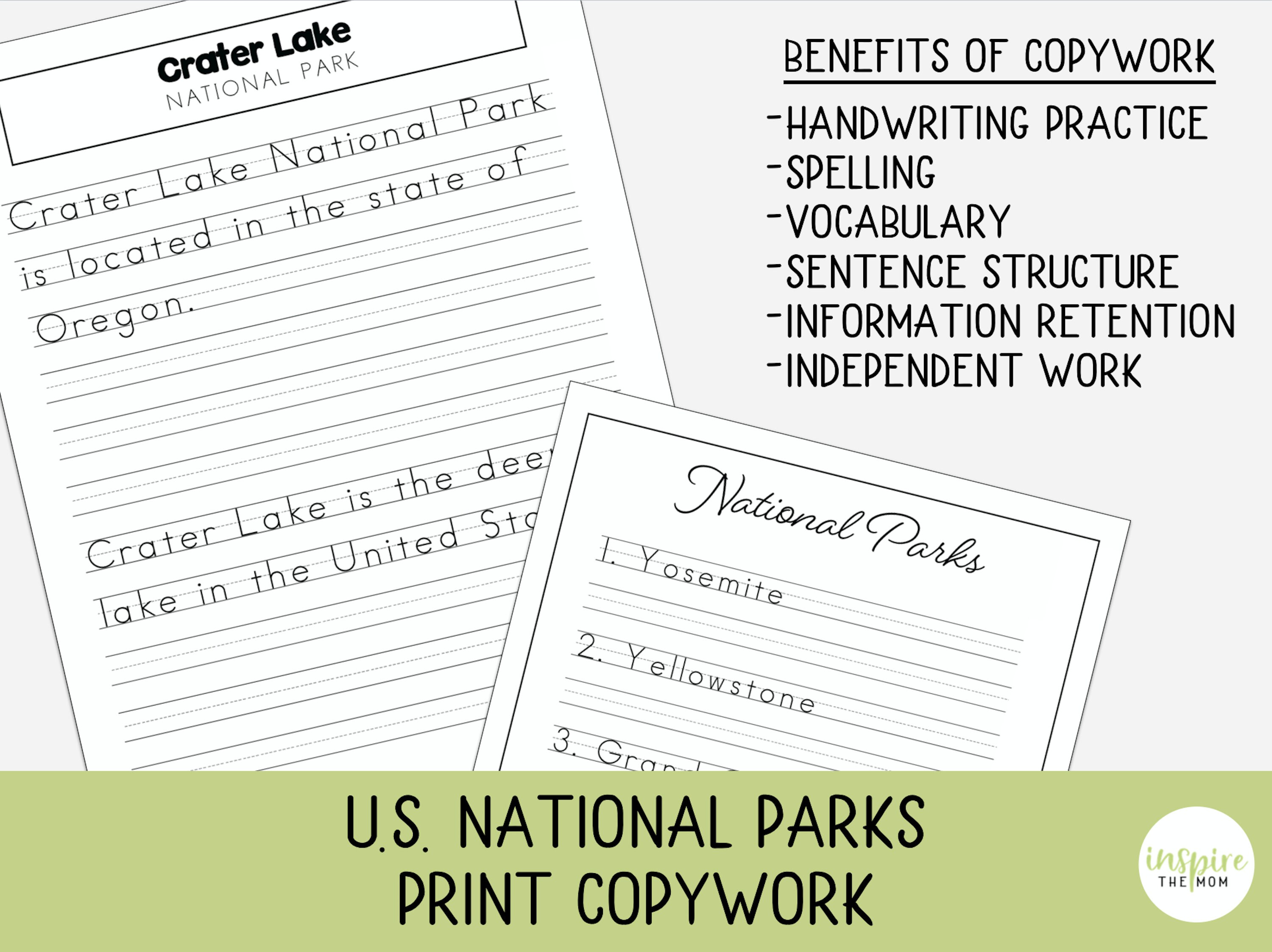 U.S. National Parks, Print Copywork, National Park Facts, Print ...